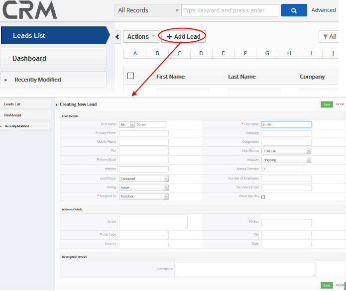 Create New Leads, Lead Management, Customer Relationship Management, CRM